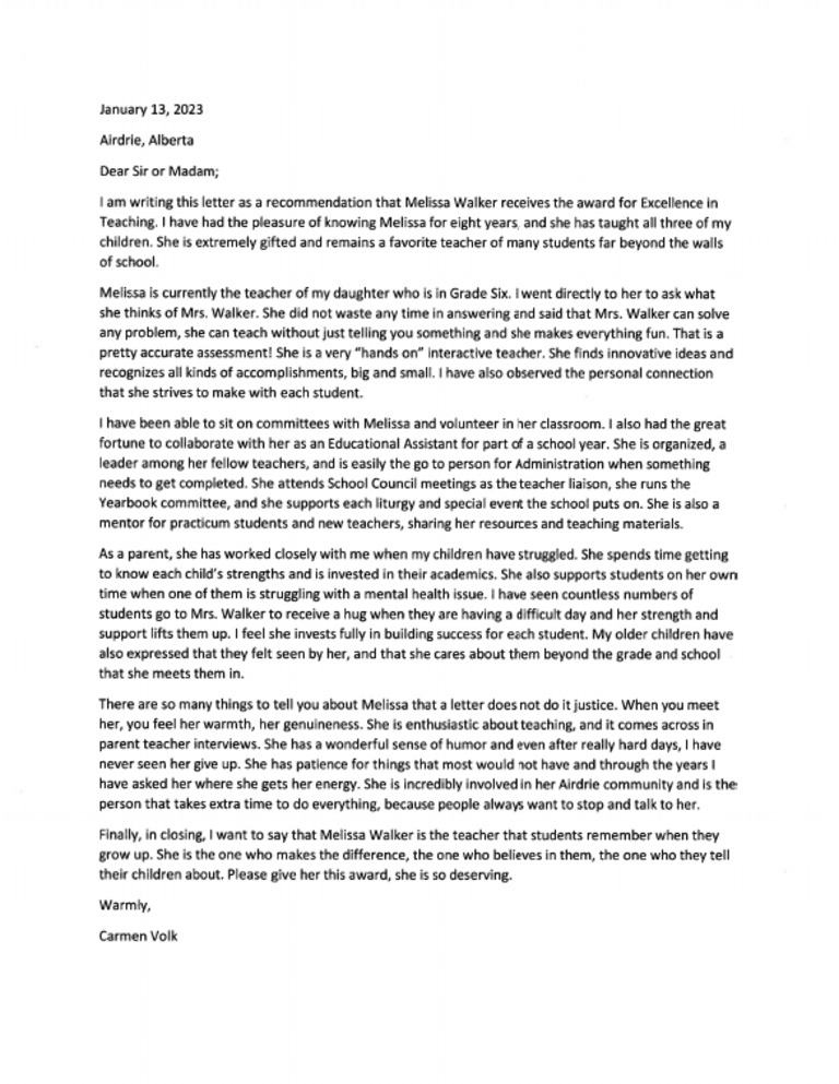 Parent Reference Letter | PDF