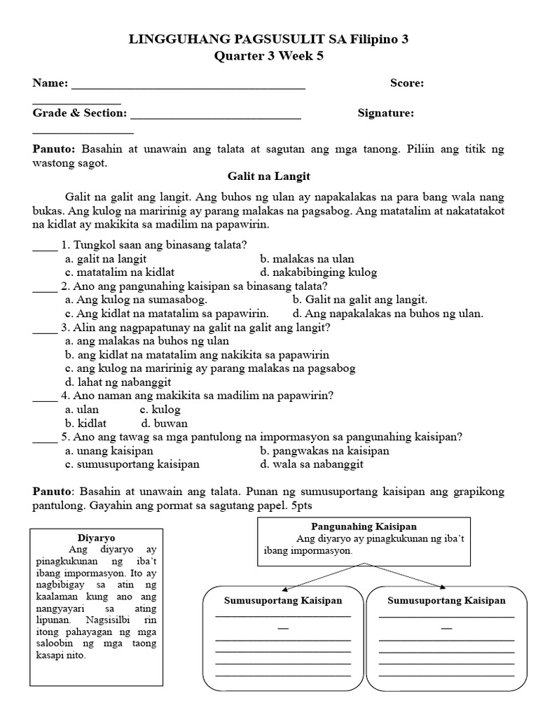 Lingguhang Pagsususulit Sa Filipino3 5-6 | PDF