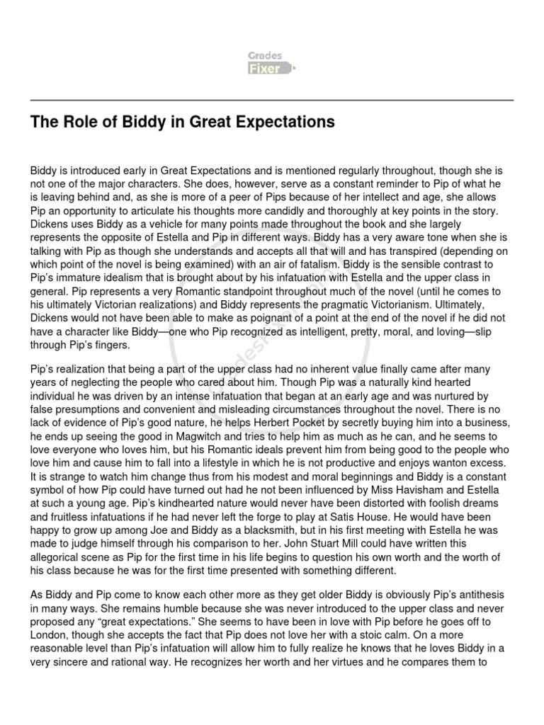 Biddy's Role in Pip's Journey | PDF | Great Expectations | Estella ...