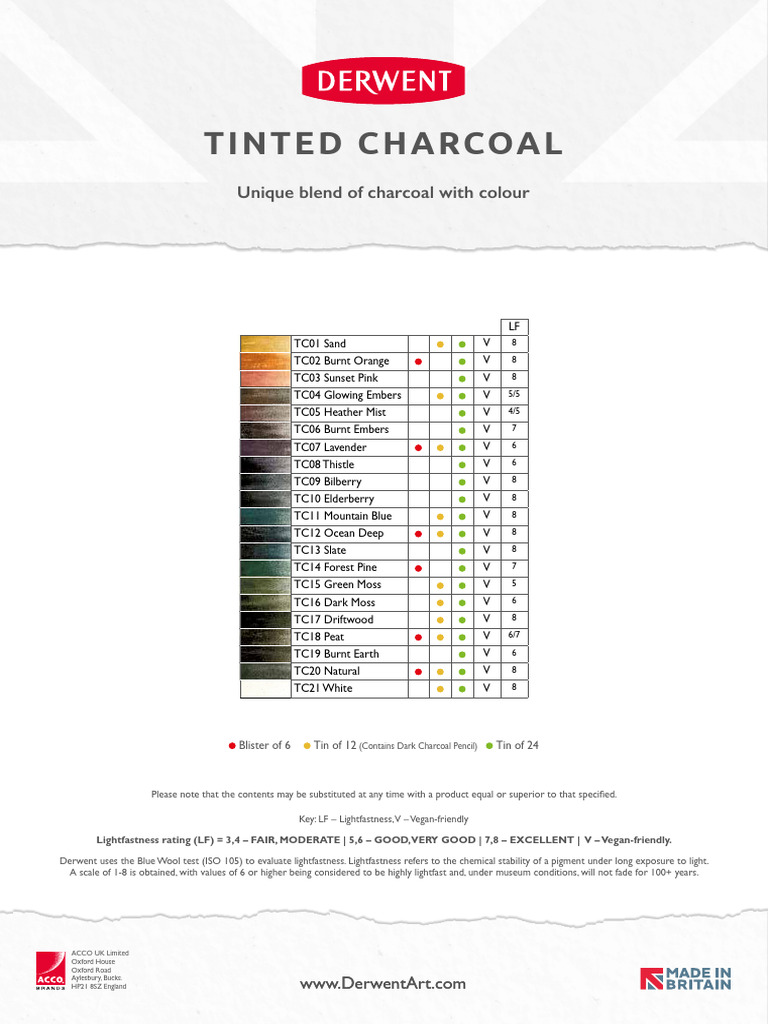 Colour Chart - Tinted Charcoal Pencils | PDF | Chemistry | Vision