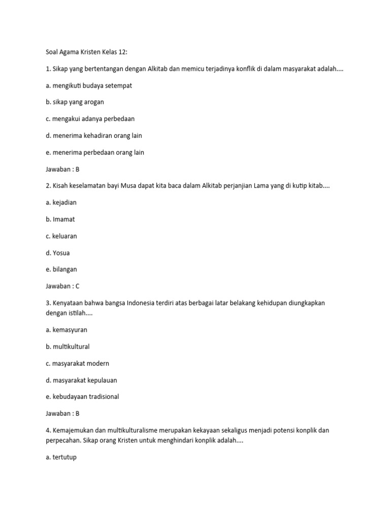 Soal Agama Kristen Kls 12 Semester 2 | PDF