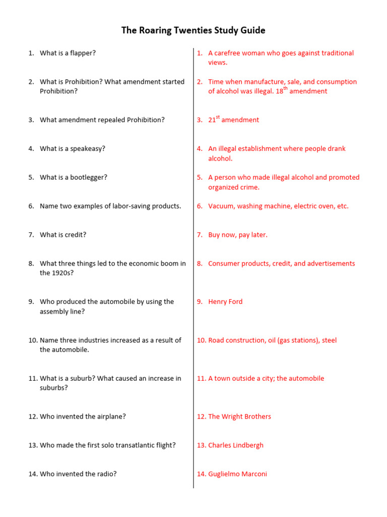 The Roaring Twenties Study Guide | PDF | Harlem Renaissance