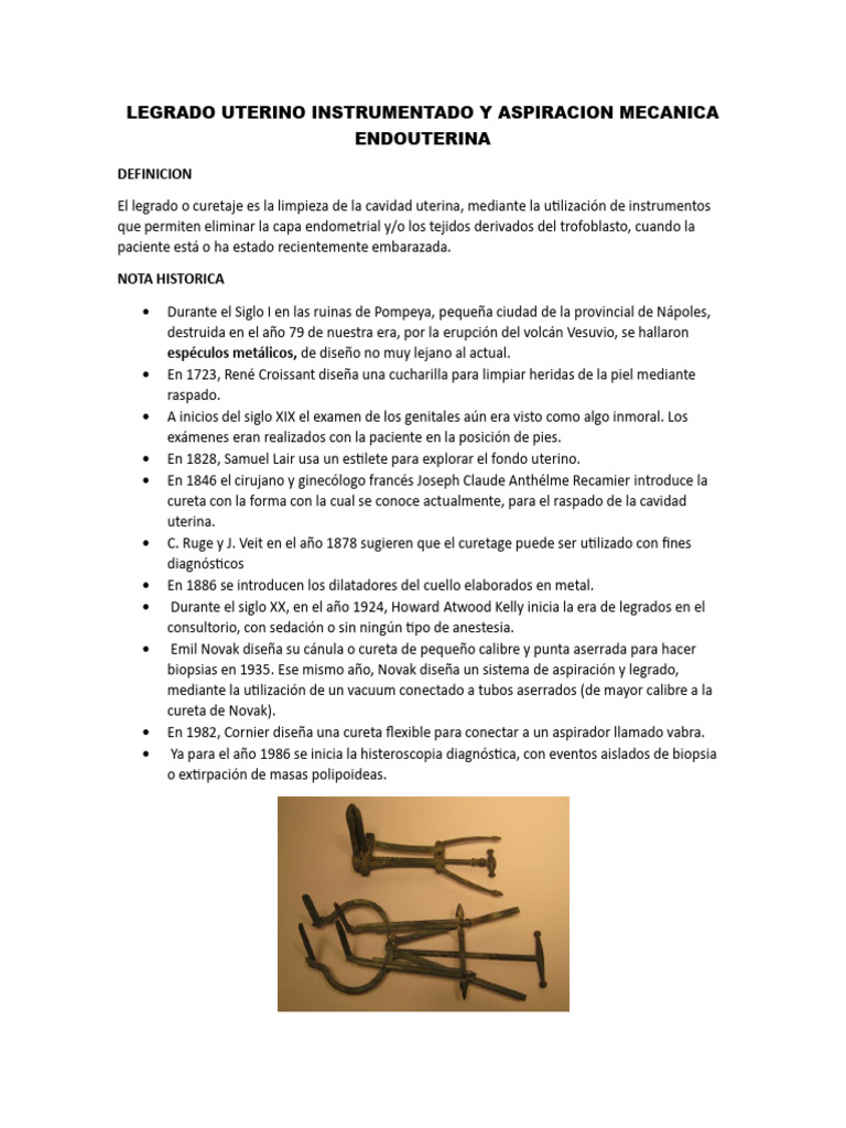 LEGRADO UTERINO INSTRUMENTADO Y ASPIRACION MECANICA ENDOUTERINA | PDF ...