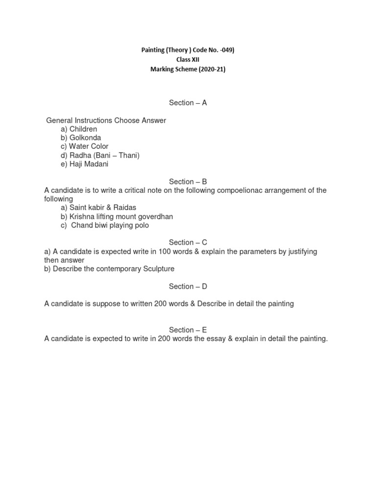 Class XII Painting Exam Guide | PDF