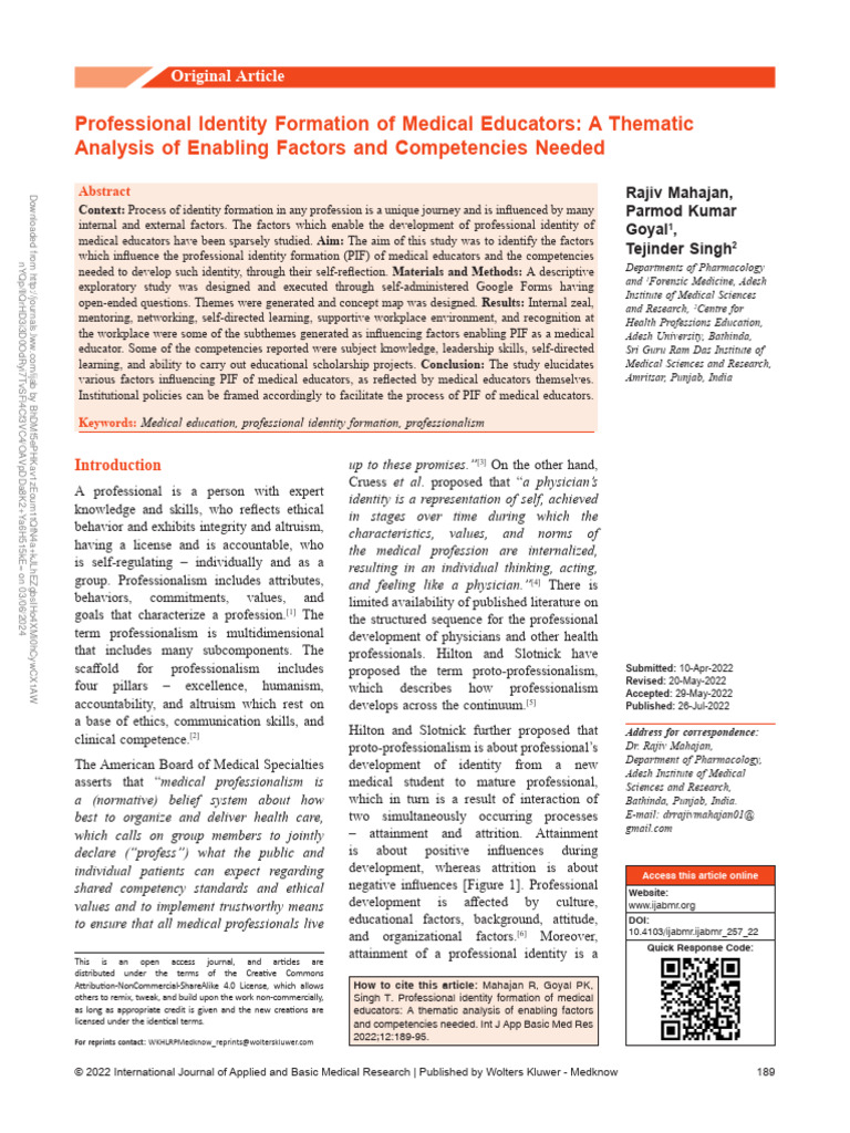Professional Identity Formation of Medical.8 | PDF | Medical School ...