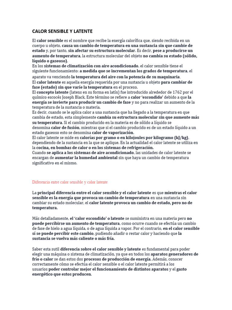 Diferencias entre calor sensible y latente | PDF | Calor latente | Calor