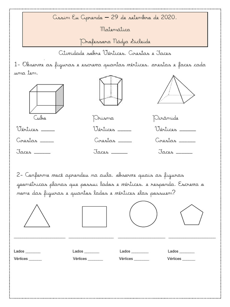 Figuras Planas e Não Planas - Vértices, Arestas e Faces | PDF | Métodos e Materiais de Ensino