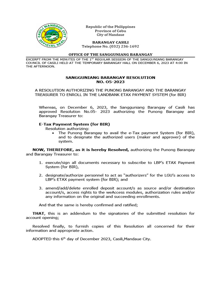 sample-sangguniang-barangay-ETPS | PDF | Government