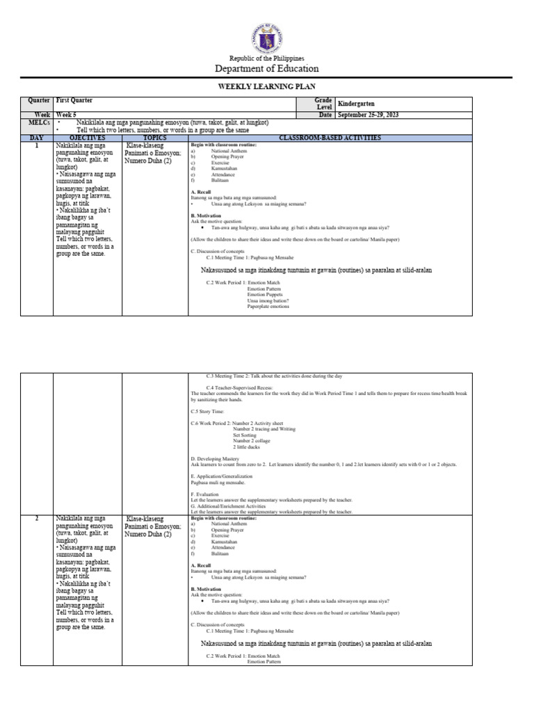 Kindergarten WLP-Q1-Week 5 | PDF | Psychological Concepts | Human Communication