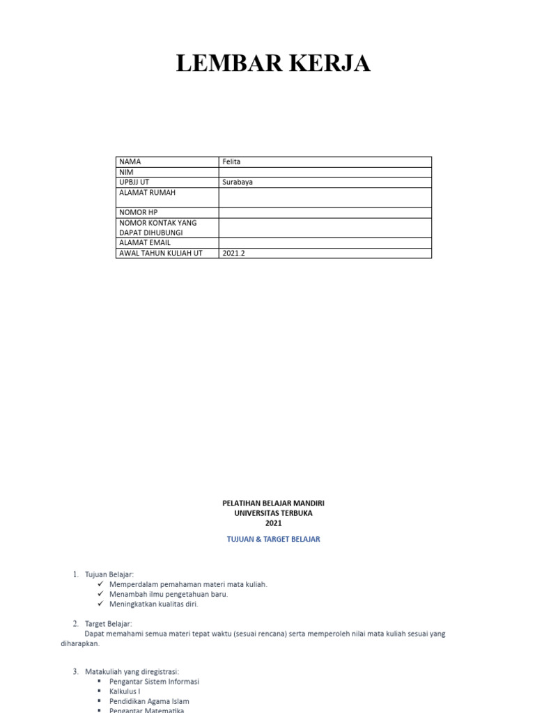 Lembar Kerja-Untuk Latihan Mahasiswa Ut Sby-1 | PDF