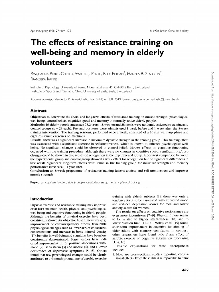 The Effects Of Resistance Training On Well Being And Memory In Elderly