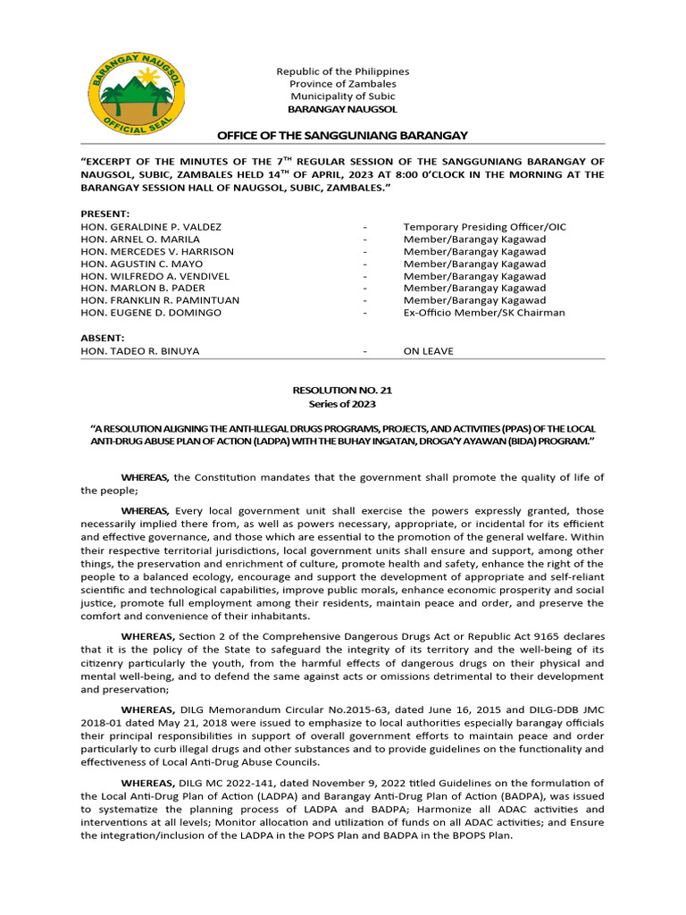 Ladpa Sample Reso | PDF | Substance Abuse | Justice