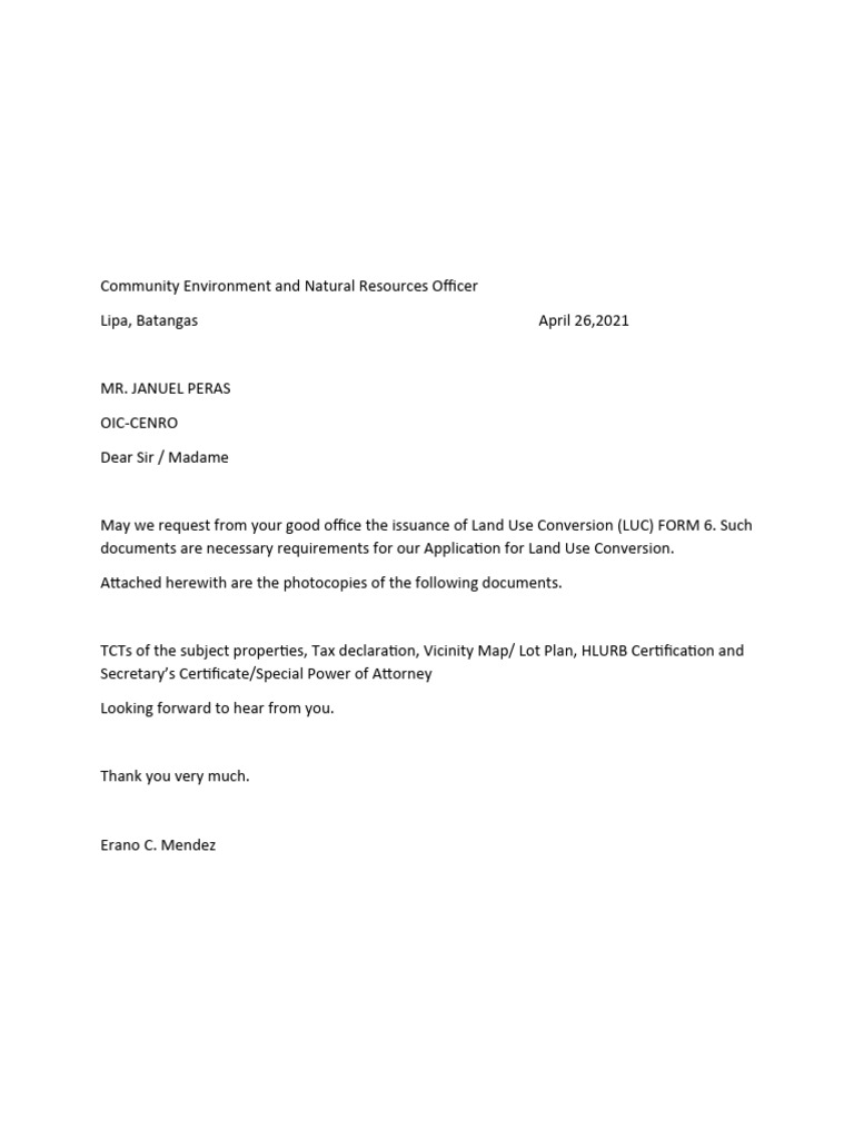 Request for Land Use Conversion Form | PDF | Science & Mathematics