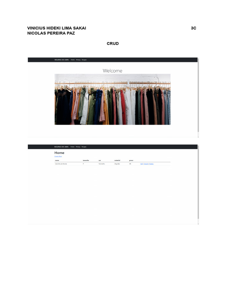 VINICIUS SAKAI & NICOLAS PAZ - CRUD ROUPAS | PDF