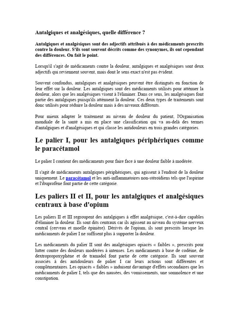 Différence entre antalgiques et analgésiques | PDF | Antalgique ...