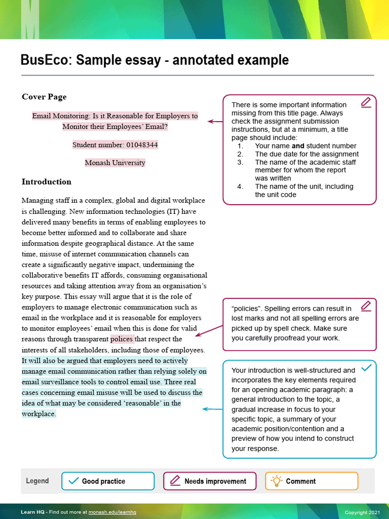 BusEco Sample Essay Annotated Example PDF 2 | PDF | Employment ...
