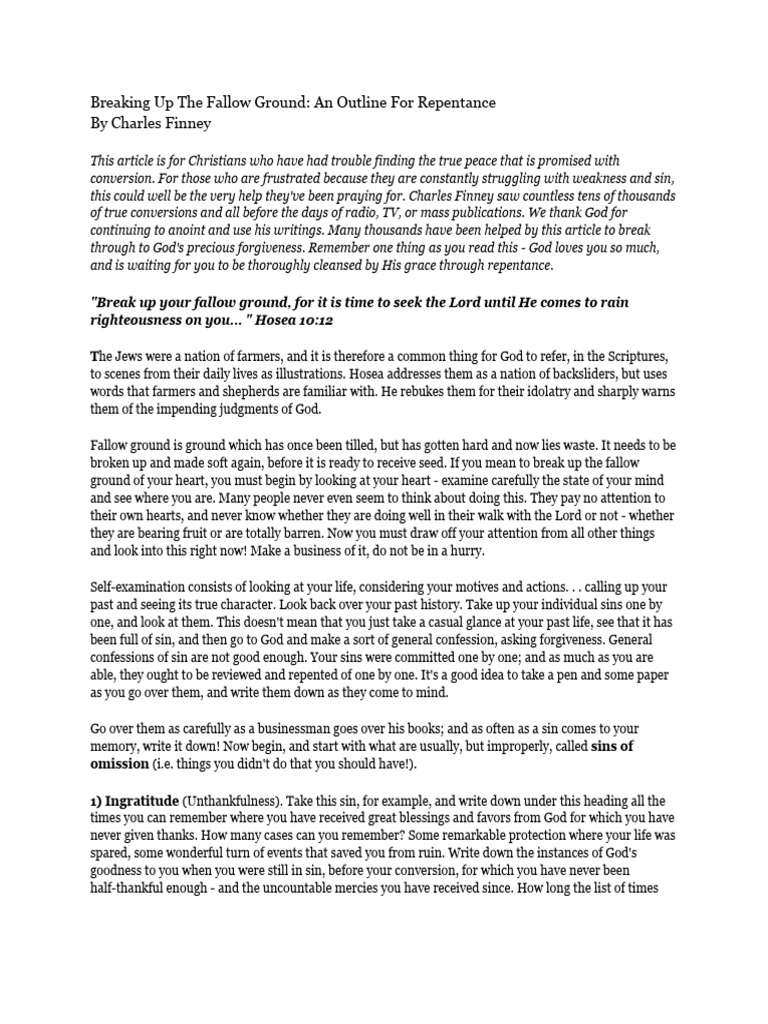 Breaking Up Fallow Ground for Repentance | PDF | Prayer | Confession ...