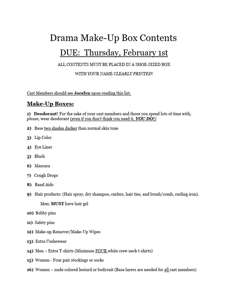 2024 Drama Make Up List | PDF