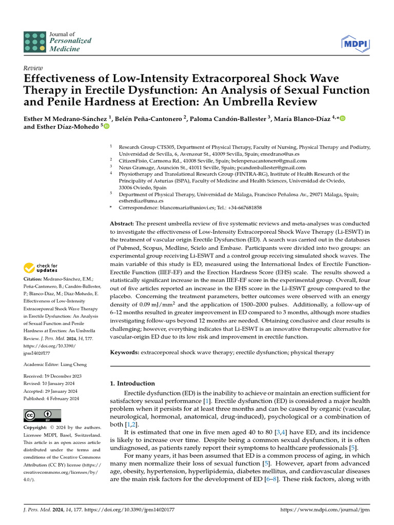 Effectiveness of Low-Intensity Extracorporeal Shock Wave Therapy in Erectile Dysfunction An ...