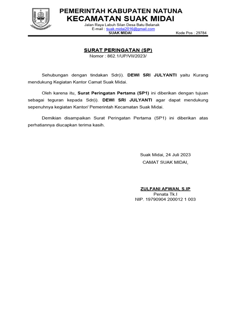 Surat Peringatan (SP) | PDF