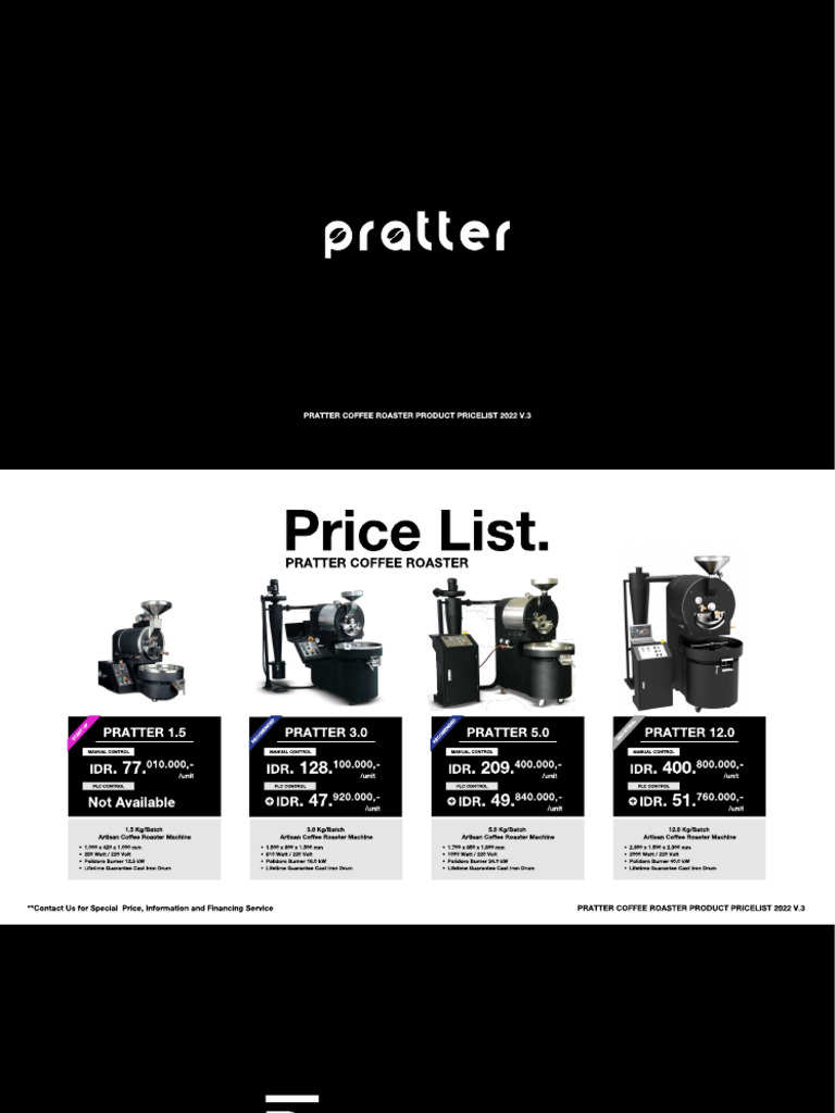 Pratter Coffee Roaster Price List 2022 | PDF | Coffee | Drink