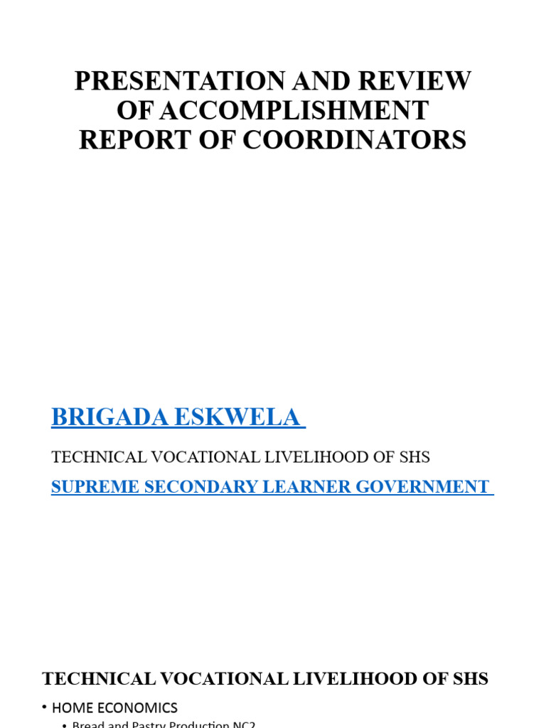 Presentation and Review of Accomplishment Report of Coordinators | PDF | Agriculture | Economies