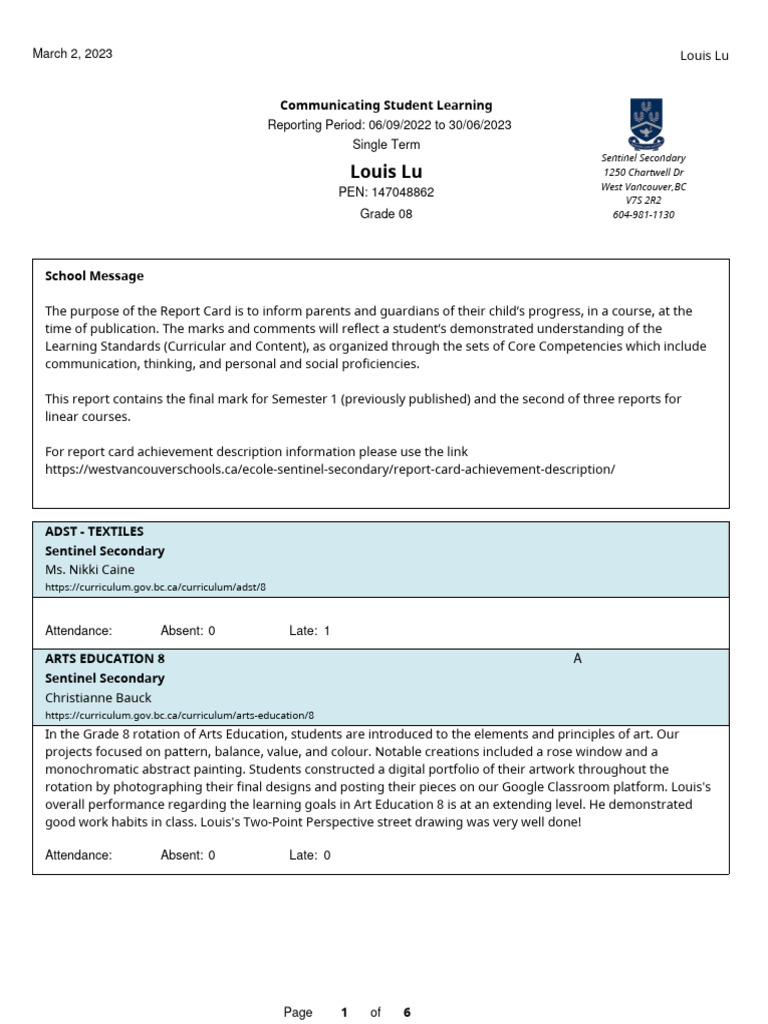 Report Cards - MultiTerm | PDF | English Studies | Cognition