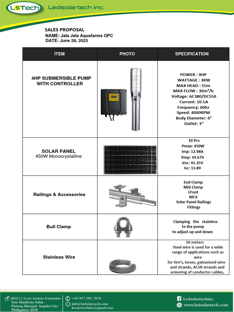 4HP Submersilble Pump Complete Set Quotation Rizal | Download Free PDF ...