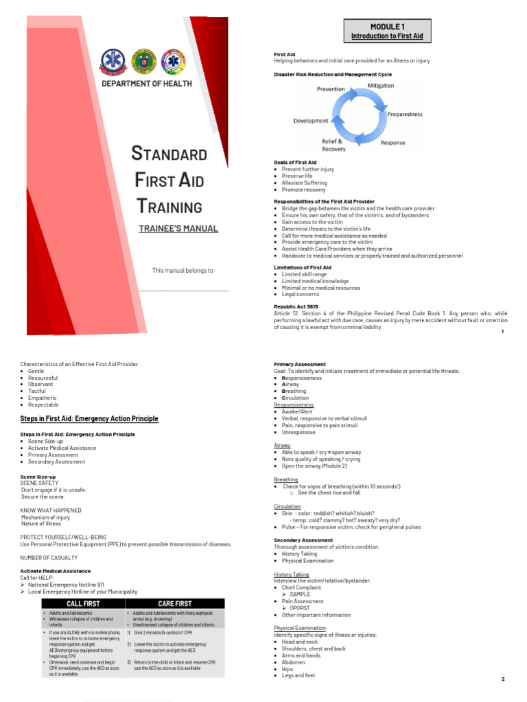 Standard First Aid Training Manual | PDF | Diarrhea | Injury