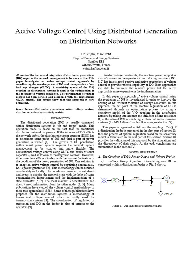 Active Voltage Control Using Distributed Generation On Distribution