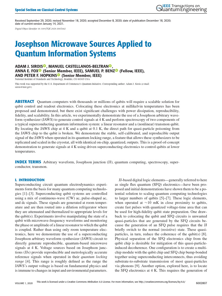 Josephson Microwave Sources Applied To Quantum Information Systems | PDF | Quantum Computing ...