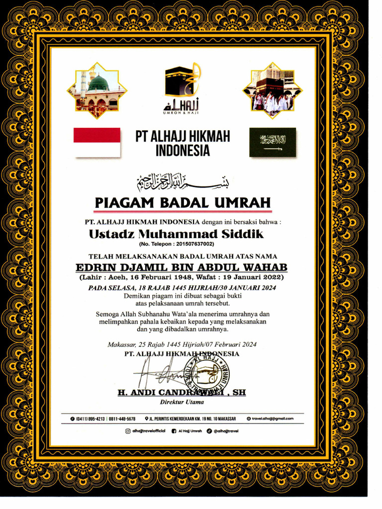 Contoh Sertifikat Badal Umroh | PDF