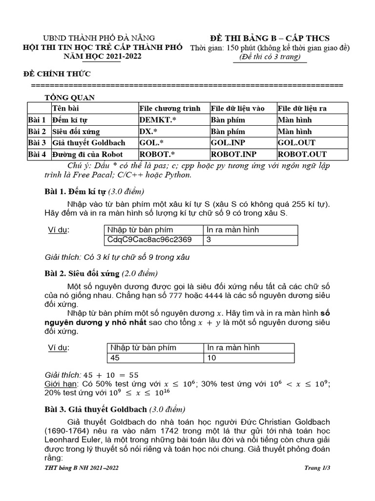 Đề Thi Bảng B - Cấp Thcs | PDF