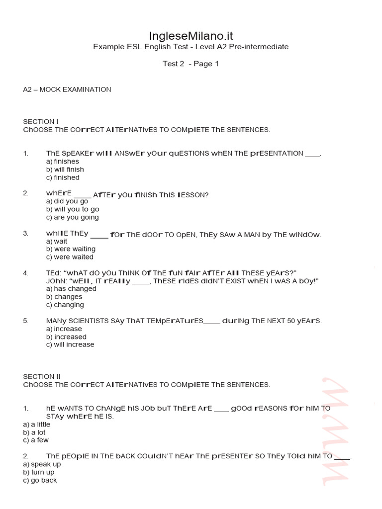 Esl Exam A2 02 | PDF | Dogs