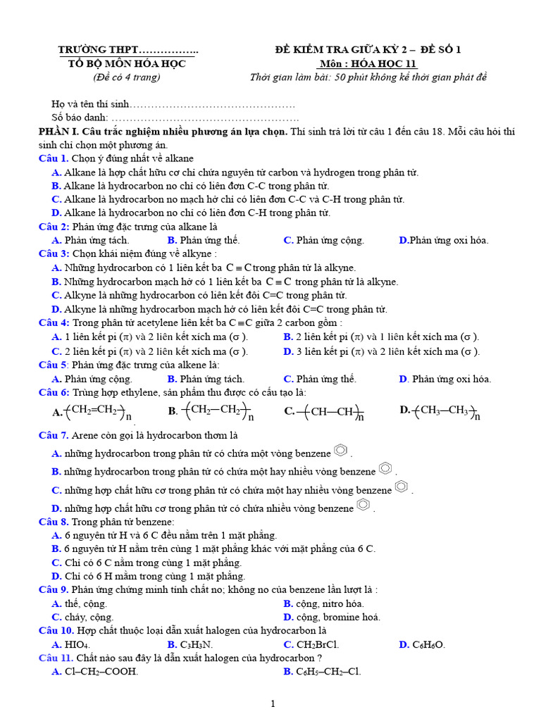 De Giua Ky 2 Hoa 11 Theo MH.2025 | PDF