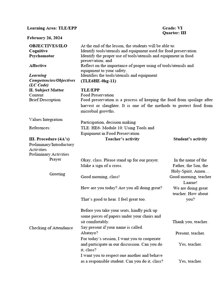 Tle 6 He: Tools/utensils and Equipment in Food Preservation | PDF