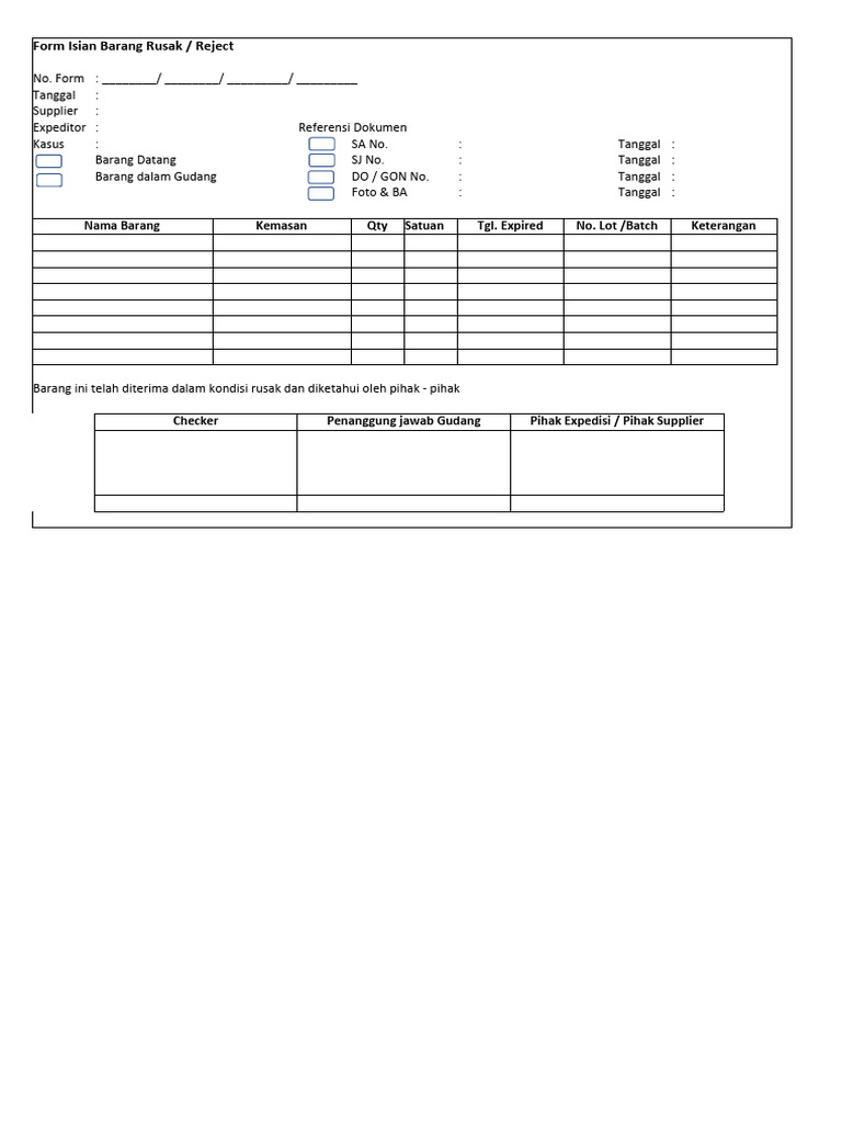 Form Identifikasi Barang Rusak-Reject Saat Penerimaan | PDF