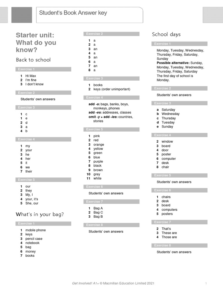 GI A1PLUS Student's Book Answer Key | PDF