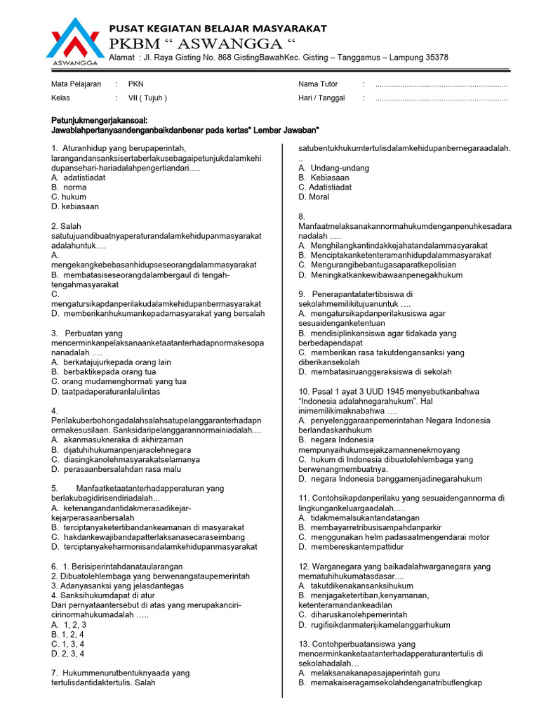 Soal PKN | PDF | Karier & Perkembangan | Ilmu Sosial
