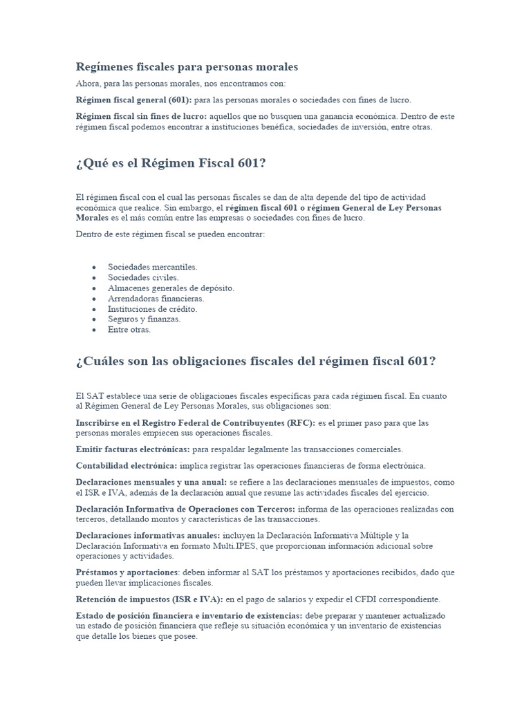 Regimen Fiscal 601 | PDF | Impuesto sobre la renta | Economias