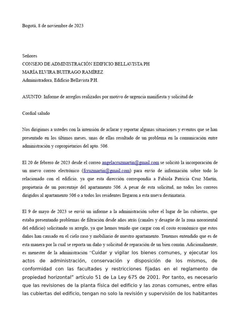 Informe de Danos Apto 506 - Solicitudes - Admon | PDF