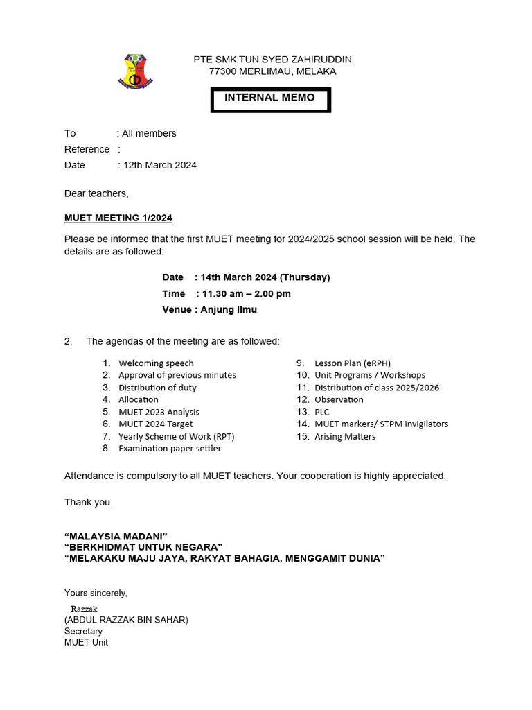 Calling Letter Muet Meeting 1 | PDF