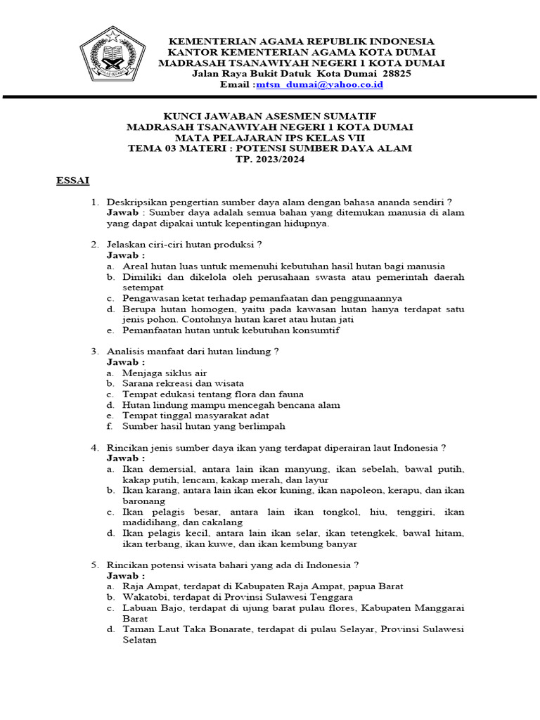 Arif Firman Syaputra - Kunci Jawaban Sumatif Tema 02 Kelas 7 Ips | PDF