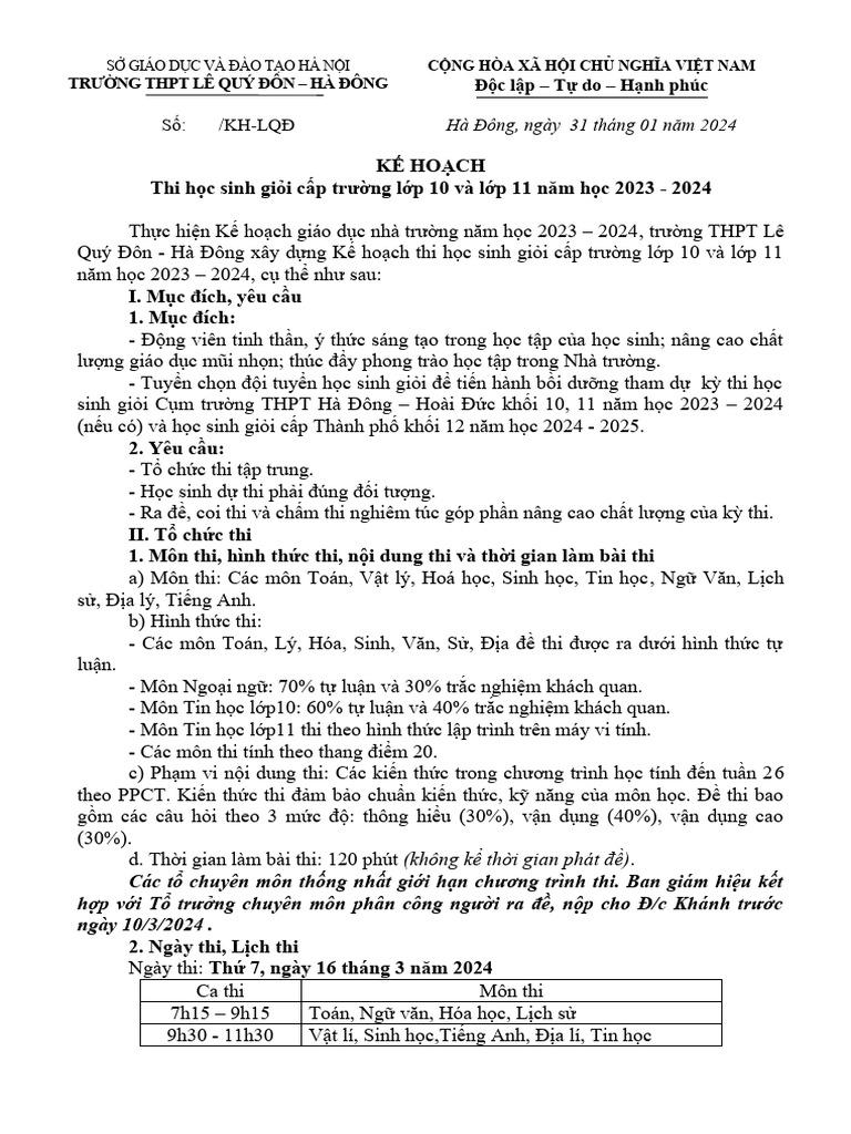 KH Thi HSG10 - 11 (23 - 24) | PDF