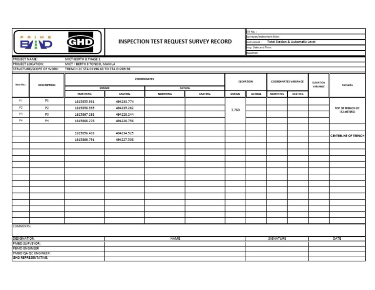 MICT-BERTH 8 Survey Record Report | PDF