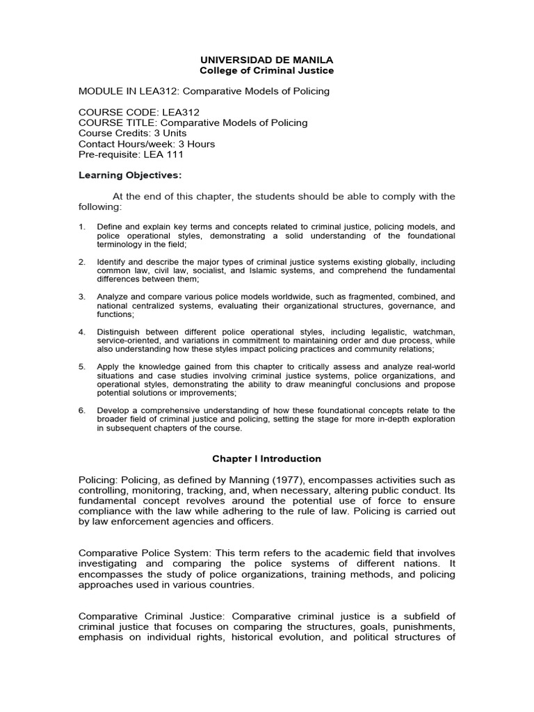 Comparative Models in Policing - Module 1 - Preliminary Reviewer | PDF ...