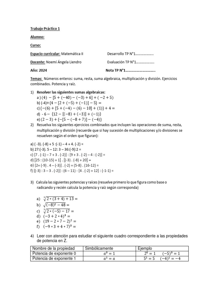 Trabajo Práctico 1 Matematica II | PDF | Entero | Números
