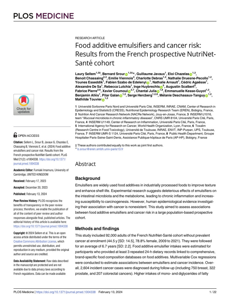 Emulsionantes de Aditivos Alimentarios y Riesgo de Cáncer Resultados de ...