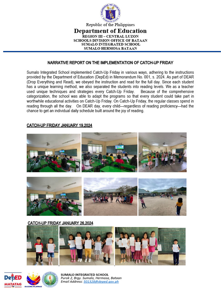 Narrative Report CATCH UP FRIDAY | PDF | Cognitive Science | Education ...
