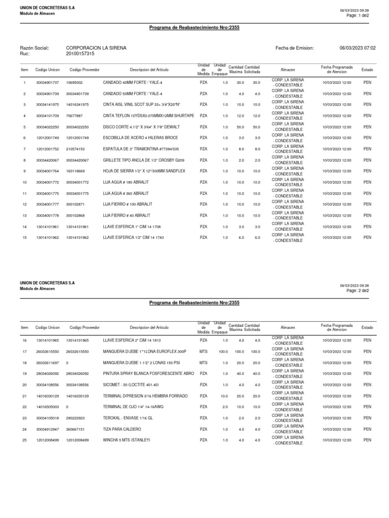 Programa de Reabastecimiento 2355 | PDF